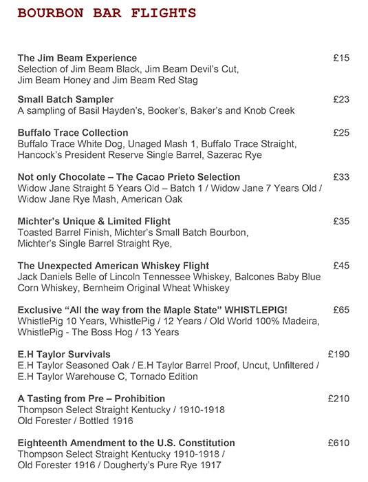 Menu at JW Steakhouse, London