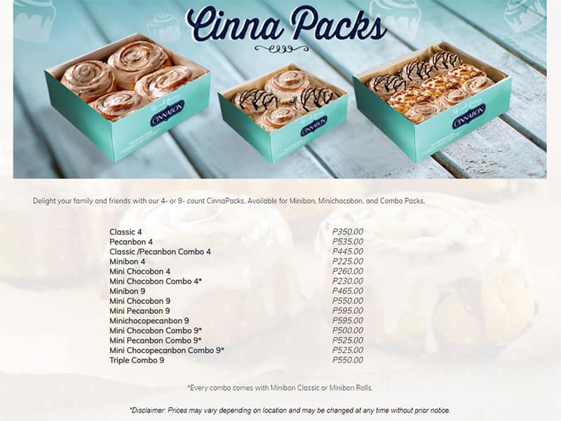 Menu at Cinnabon Robinsons Galleria restaurant, Pasig, Robinsons Galleria
