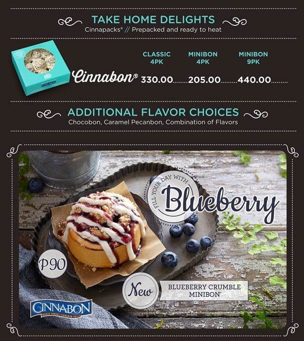 Menu at Cinnabon cafe, Quezon City, Robinson Galleria