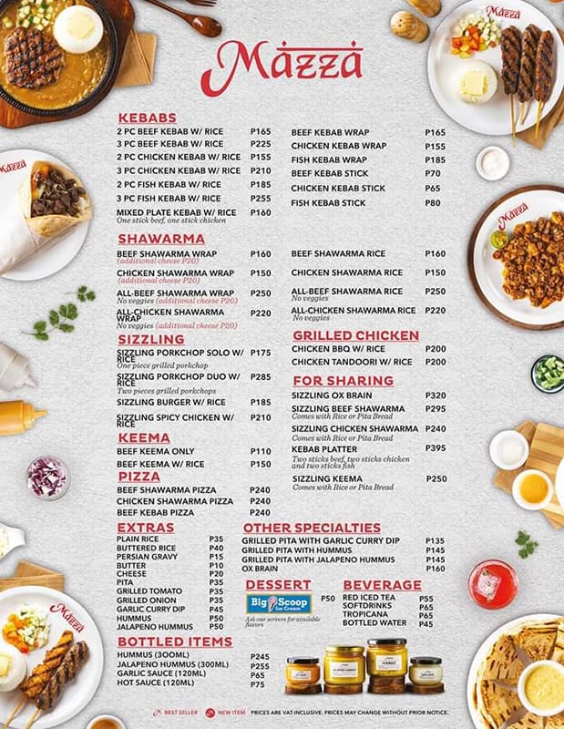 Menu at Mazza fast food, Muntinlupa