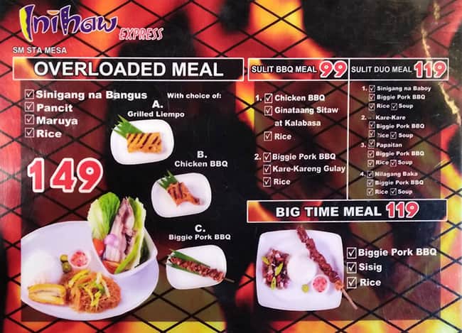 Carta del restaurante Inihaw Express, Ciudad Quezon, SM Centerpoint