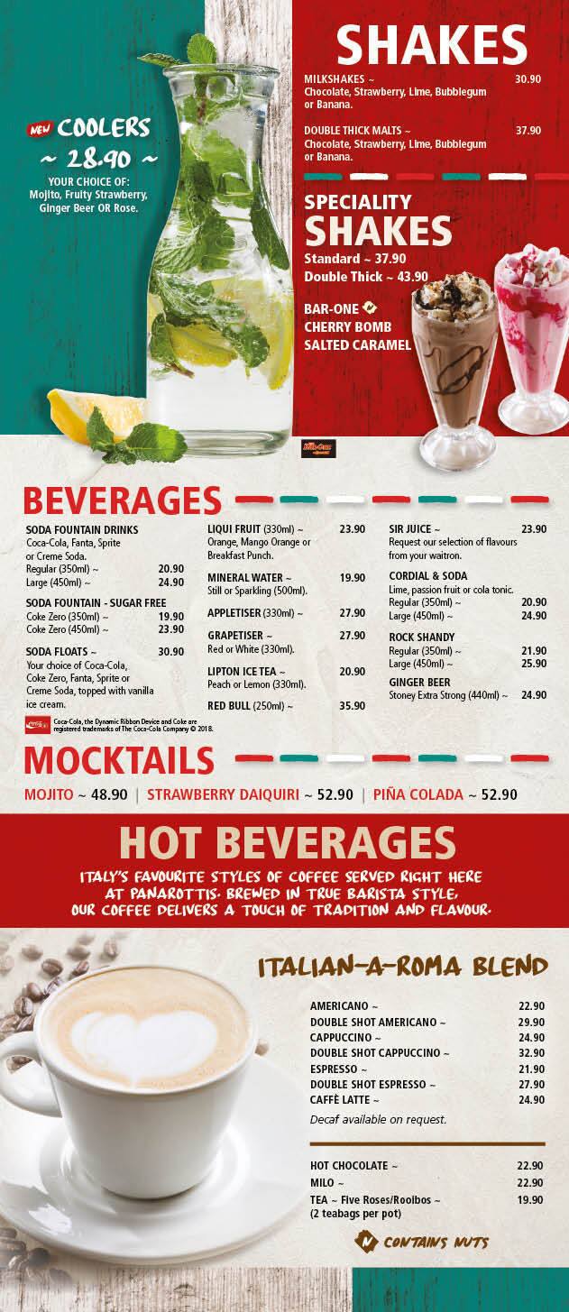 Menu at Panarottis Gateway Express (Halaal) restaurant, Durban