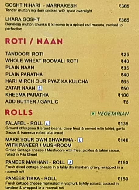 Menu at Marrakesh, Pune, Gate 648
