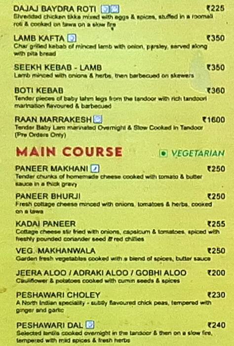 Menu at Marrakesh, Pune, Gate 648