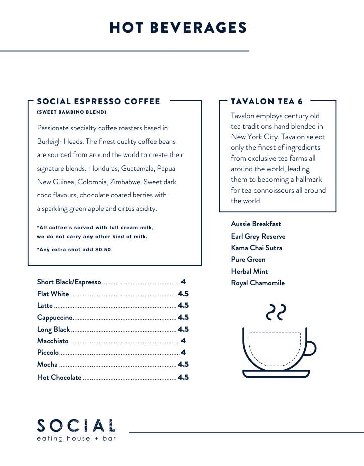 Menu at Social Eating House + Bar, Broadbeach, shop 137/3 Oracle Bvd