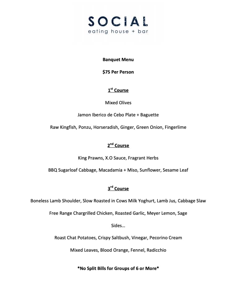 Menu at Social Eating House + Bar, Broadbeach, shop 137/3 Oracle Bvd