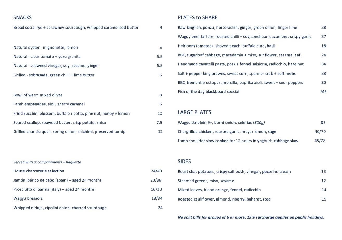 Menu at Social Eating House + Bar, Broadbeach, shop 137/3 Oracle Bvd