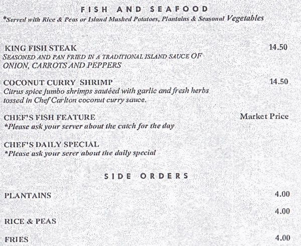 Menu at Island Grill restaurant, Ottawa, 324 Bank St