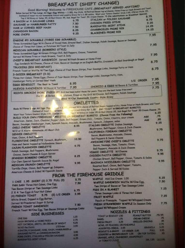 Menu at Firehouse Cafe, Simi Valley, Sycamore Dr