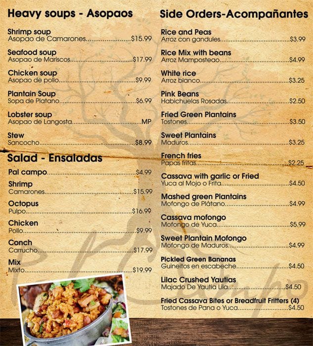 Menu at Pal Campo restaurant, Orlando