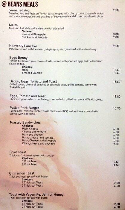 @ Beans Menu, Menu for @ Beans, Springwood, Brisbane - Urbanspoon/Zomato