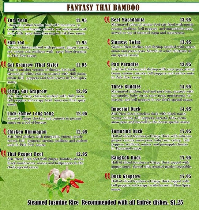 Menu at Thai Bamboo Exotic Thai Cuisine restaurant, Troy