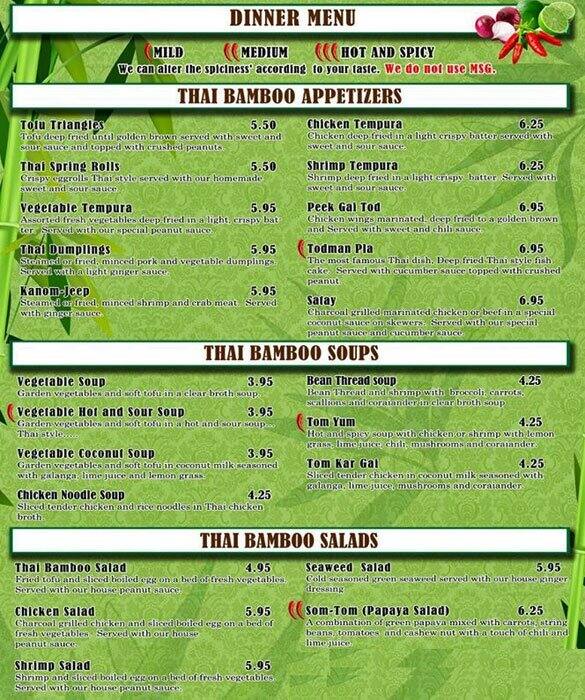 Menu at Thai Bamboo Exotic Thai Cuisine restaurant, Troy