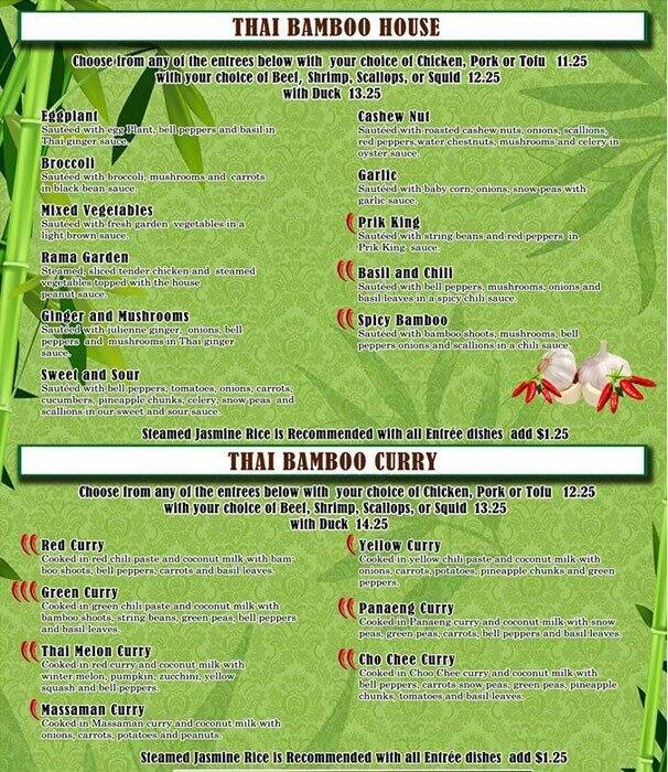 Menu at Thai Bamboo Exotic Thai Cuisine restaurant, Troy