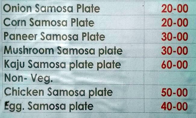 Menu at Lasya Samosa Corner, Hyderabad