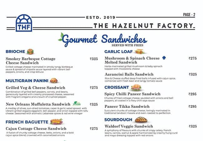 Menu of The Hazelnut Factory, Alambagh, Lucknow