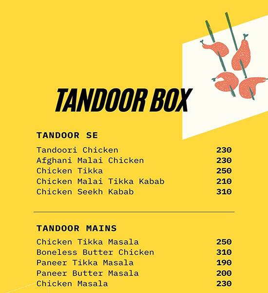 Menu of Tandoor Box, Calangute, Goa