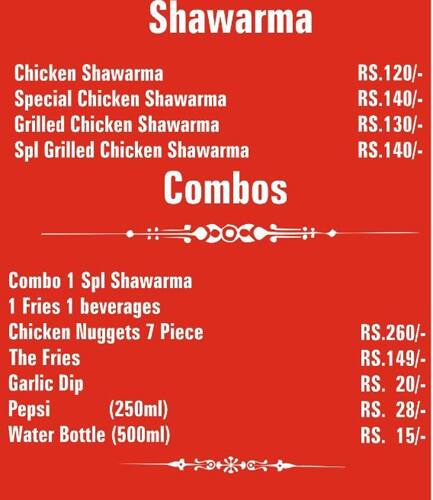 Menu of Oven Roasted Chicken Shawarma, Mehdipatnam, Hyderabad