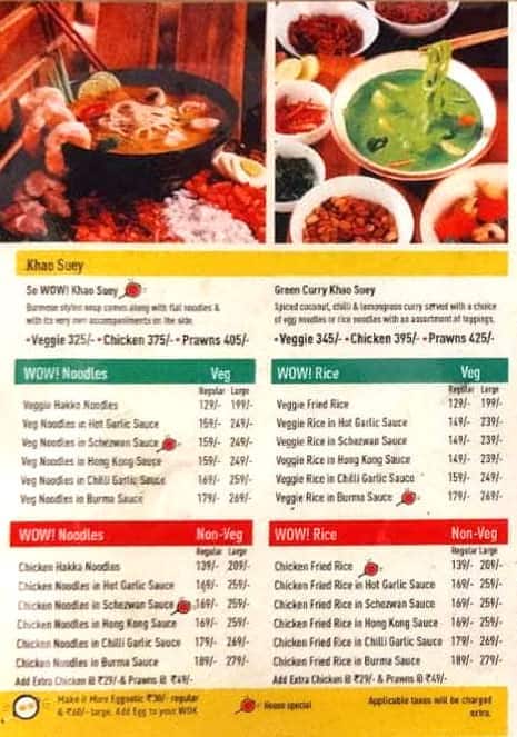 Menu of WOW! China, CDA Sector 6, Cuttack