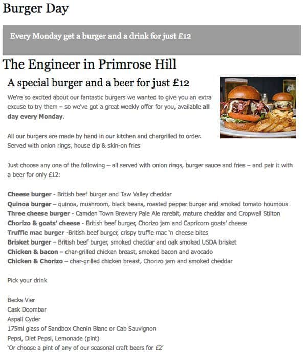 Menu at The Engineer pub & bar, London