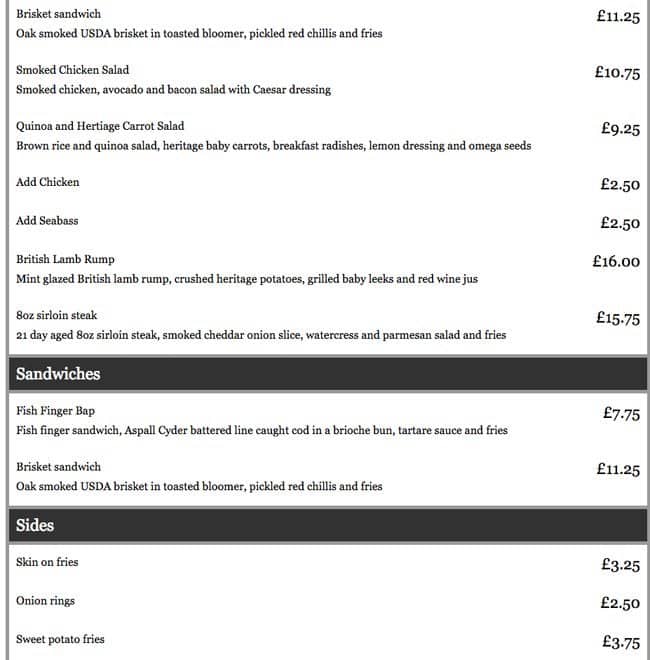 Menu at The Engineer pub & bar, London