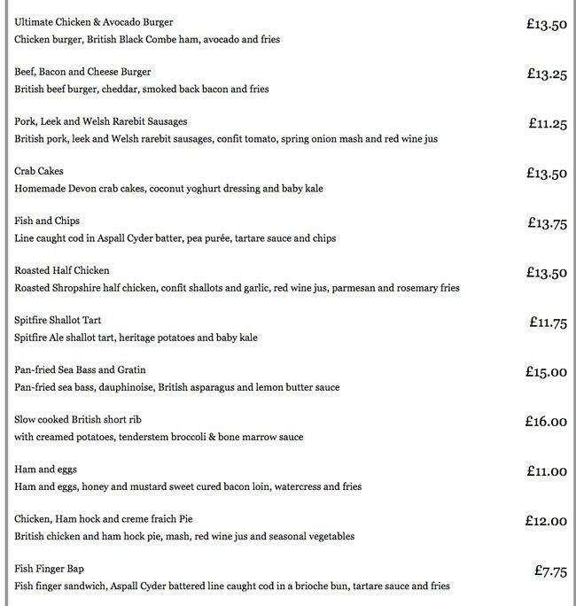 Menu at The Engineer pub & bar, London