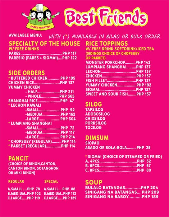 Menu at Best Friends restaurant, Mandaluyong, 493 Shaw Blvd