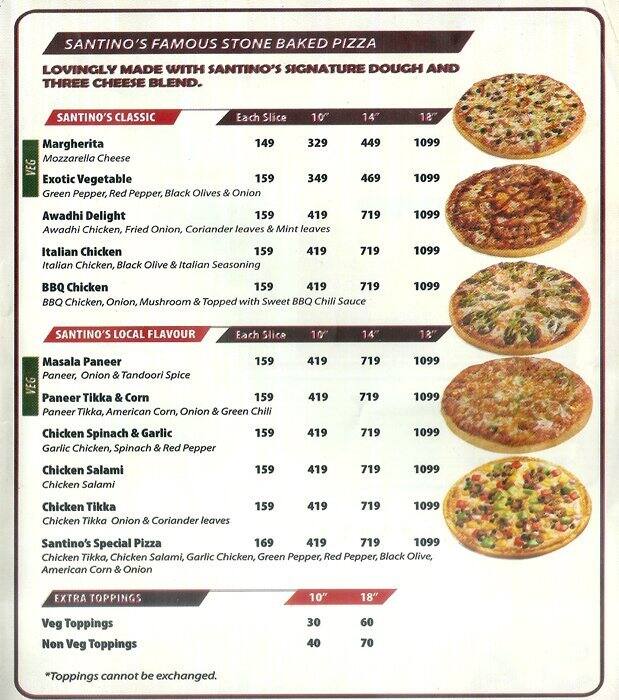 Menu at Santinos, Pune