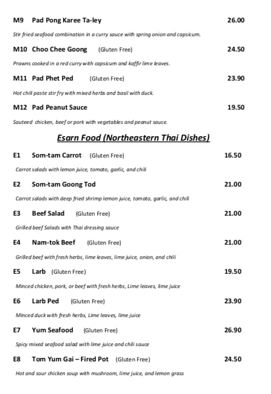 Menu at Phuthai Esarn Restaurant, Wellington