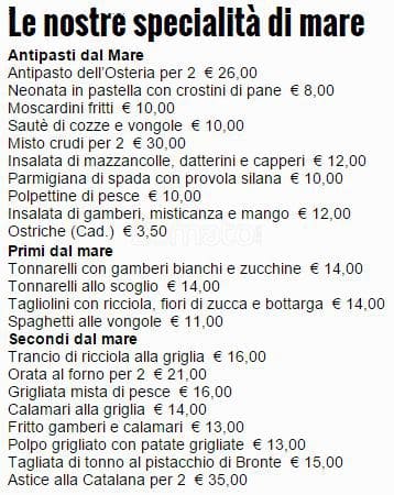 Menu at Fish da Francesco restaurant, Rome