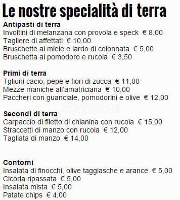 Menu at Fish da Francesco restaurant, Rome