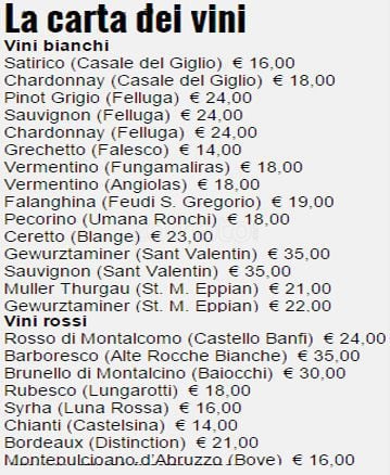 Menu at Fish da Francesco restaurant, Rome