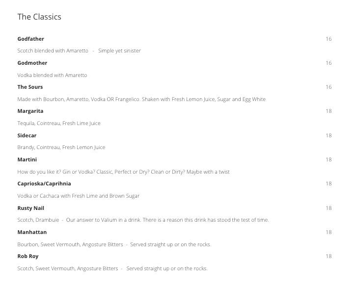 Menu at Pause Bar, Balaclava