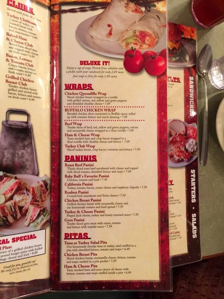 Menu at Baby Bulls Restaurant, Pontiac