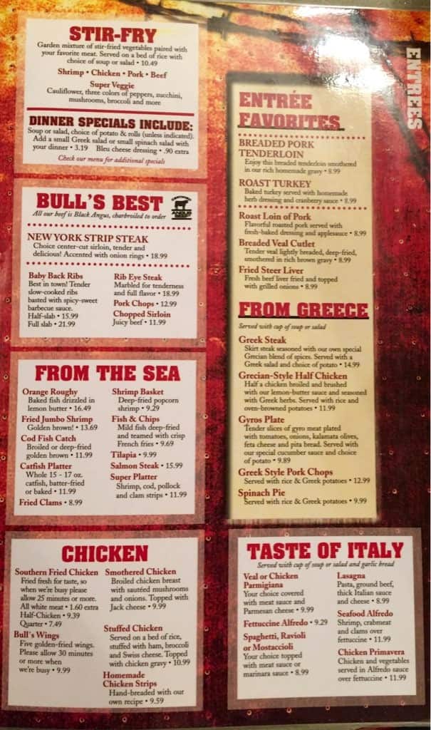 Menu at Baby Bulls Restaurant, Pontiac