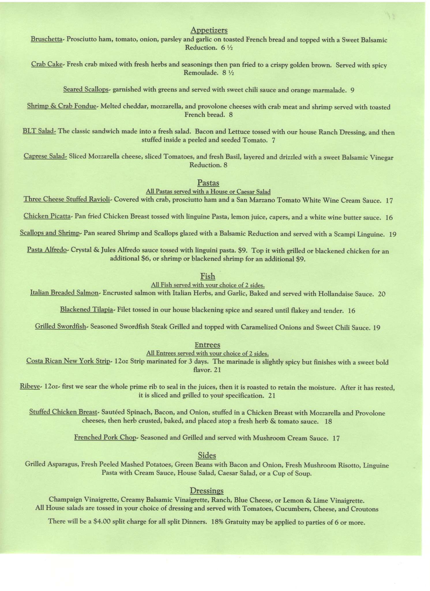 Menu at Crystal & Jules restaurant, Madison