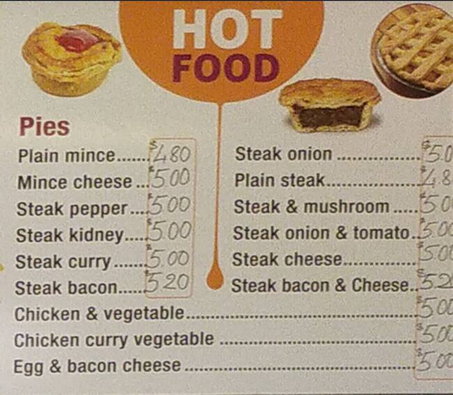 Menu at Top Pastries and Pies restaurant, Wynnum