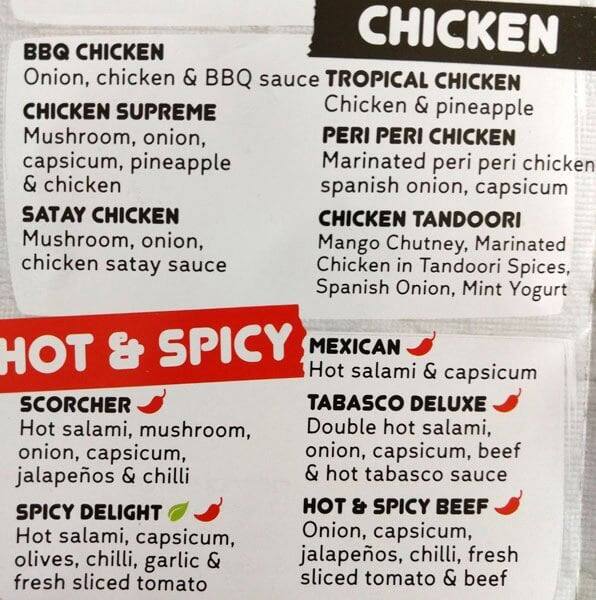 Menu at Oz Pizza Delight pizzeria, Berwick