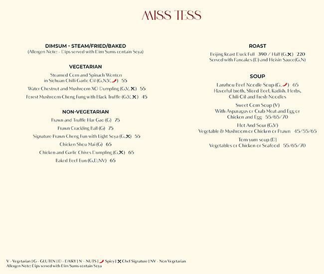 Menu of Miss Tess - Taj Dubai, Business Bay, Dubai
