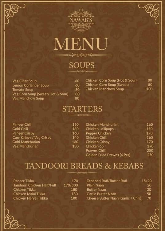 Menu of Nawab's Multicuisine Restaurant, Panaji, Goa