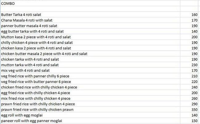 Menu at Bong Adda, Kolkata