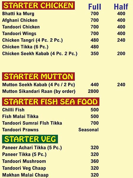 Menu of Zara Food, Patparganj, New Delhi
