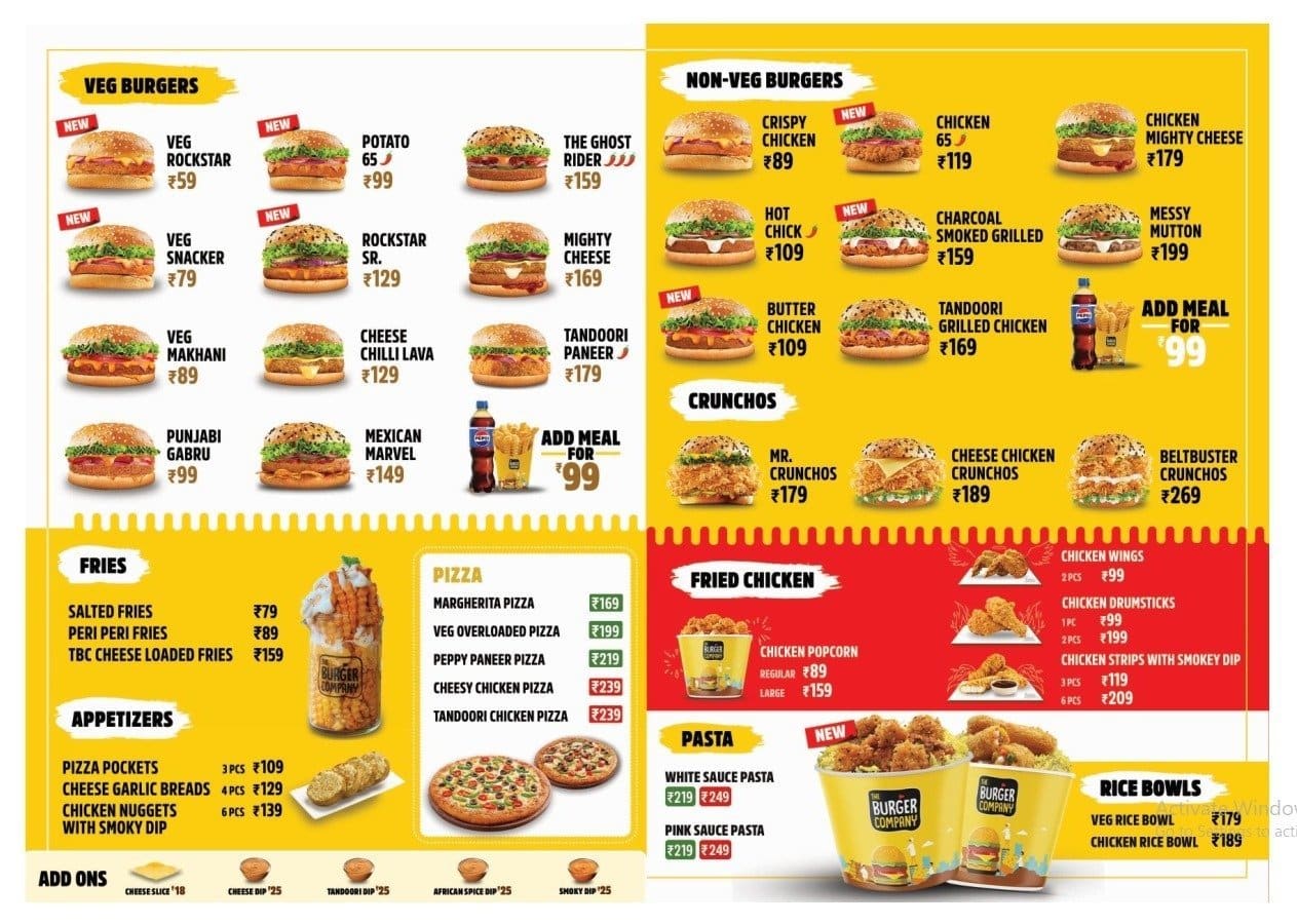 Menu of The Burger Company, Pushpanjali, New Delhi