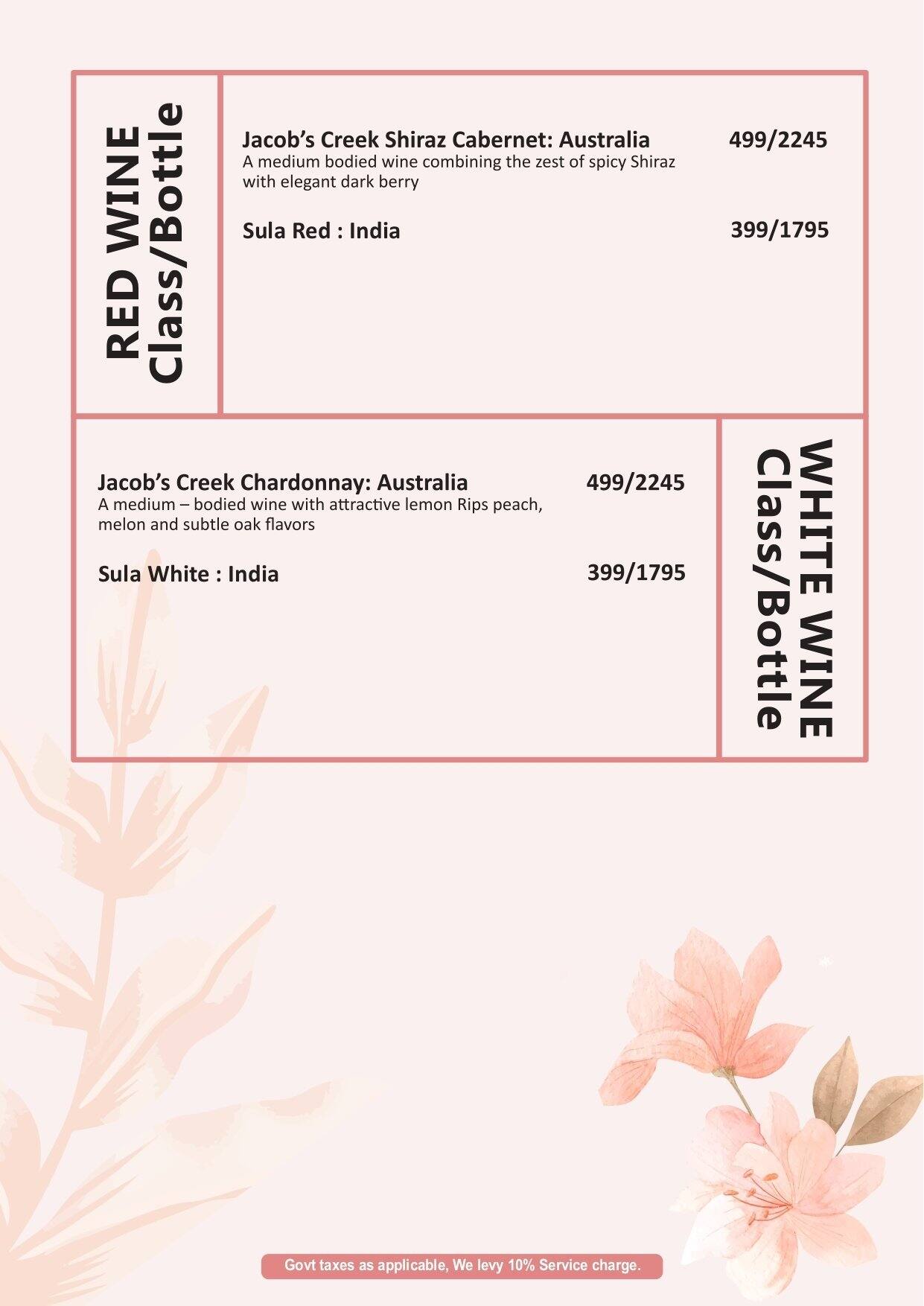 Menu at Bella Rossa, Delhi, Plot No. G