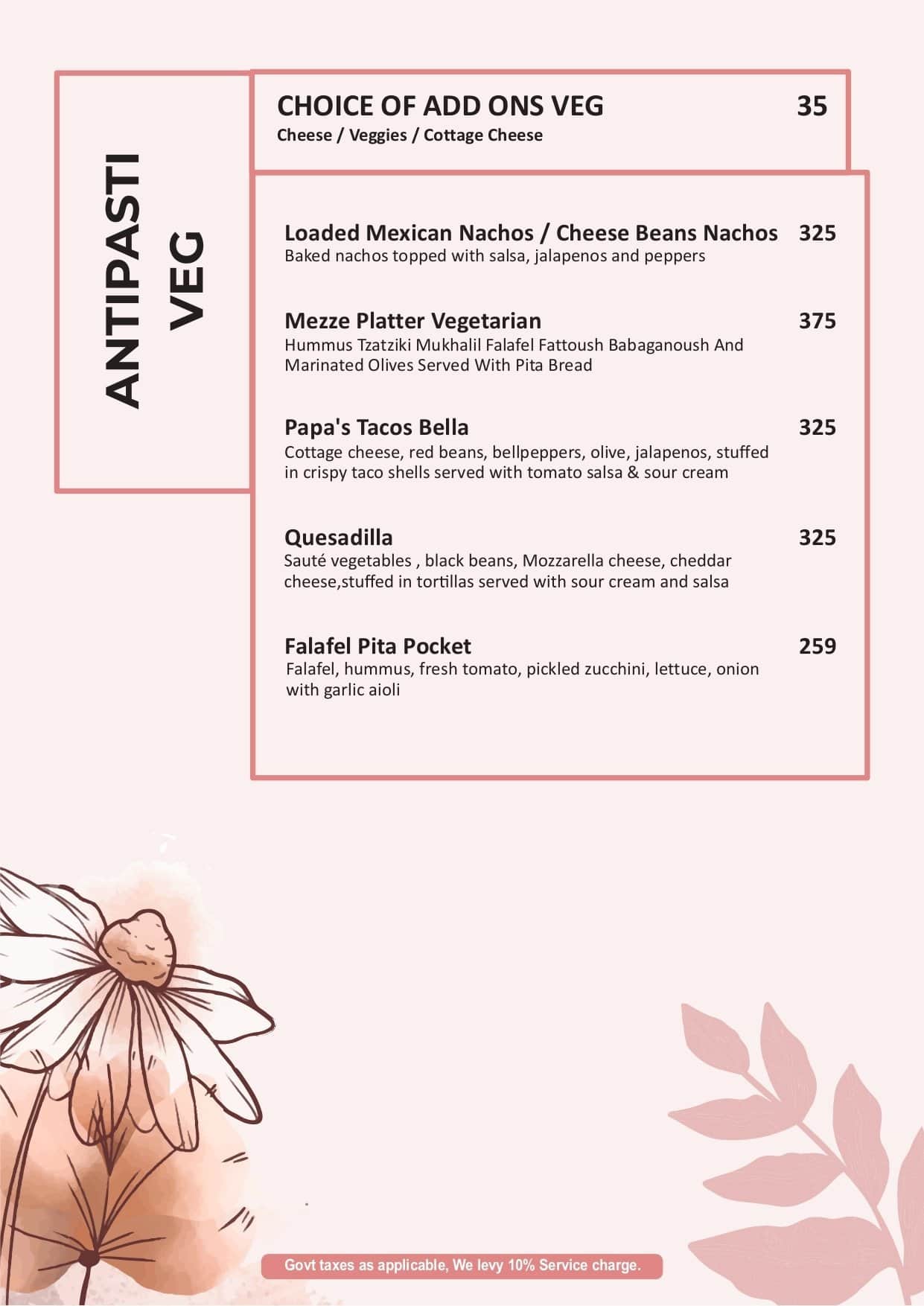 Menu at Bella Rossa, Delhi, Plot No. G