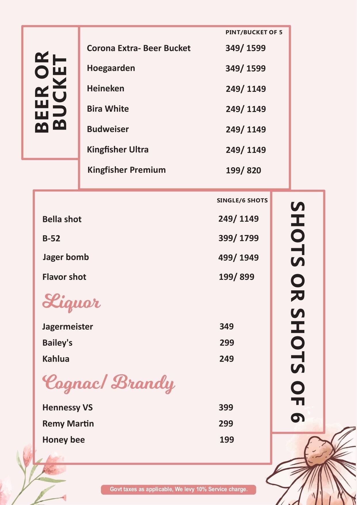 Menu at Bella Rossa, Delhi, Plot No. G