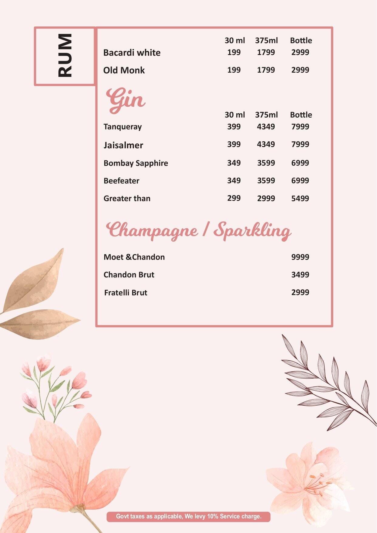 Menu at Bella Rossa, Delhi, Plot No. G