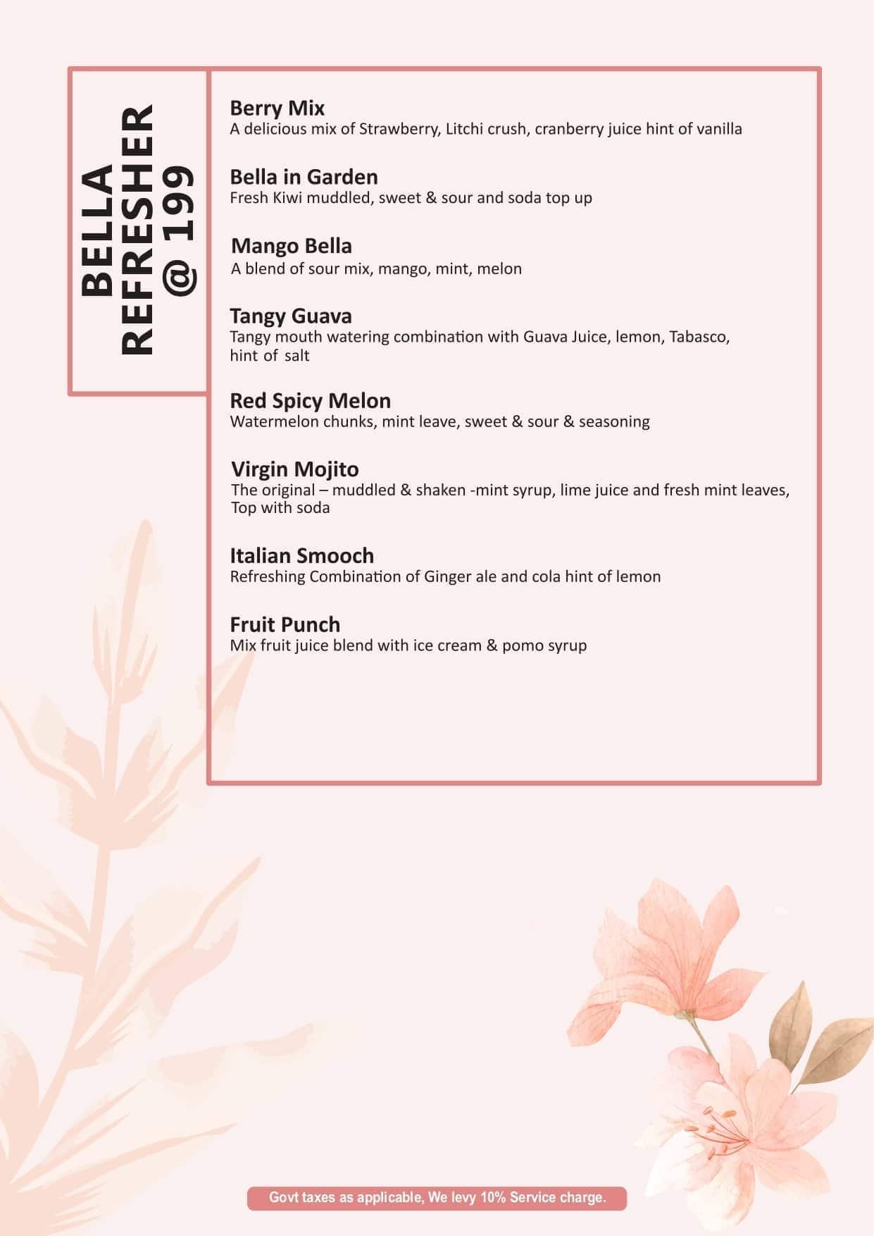 Bella rosa menu store