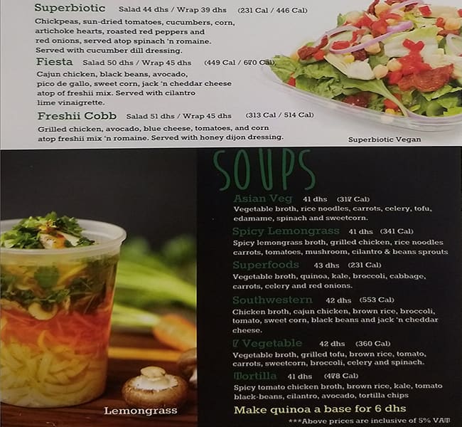 Menu at Freshii Dubai restaurant, Dubai, Unit TB1-28