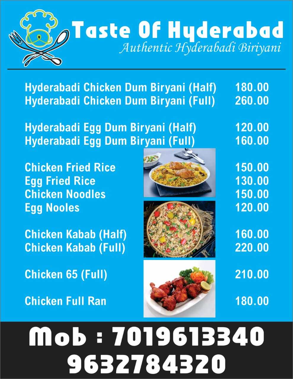 Menu of Taste Of Hyderabad, BTM, Bangalore